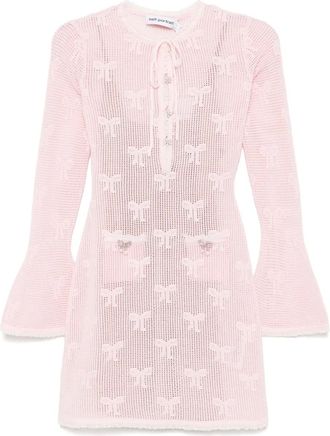 Self Portrait Minikleid mit Schleife - Rosa