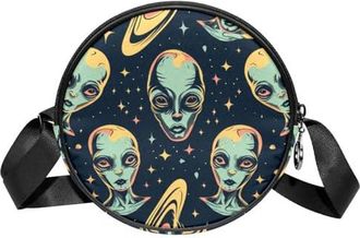 Generic Sac &agrave; bandouli&egrave;re rond pour femme, motif extraterrestre, petit sac &agrave; dos avec fermeture &eacute;clair, bretelles r&eacute;glables, sac &agrave; main rond d&eacute;contract&eacute; pour 