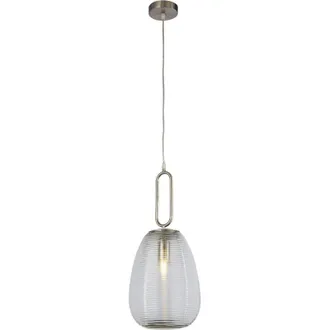 Searchlight Searchlight Elixir Luminaire suspendu en verre nervur&eacute; &agrave; 1 lumi&egrave;re, verre transparent, nickel satin&eacute;