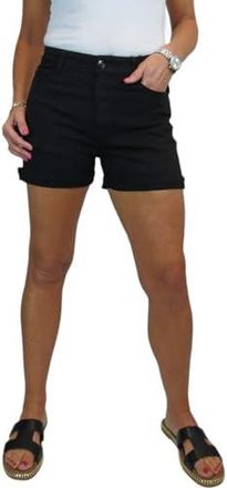 Paulo Due Short en Coton Sergé Extensible pour Femme, Coupe Ajustée, Style Jean, Revers Retroussé Noir 38-50 (48)