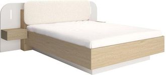 Vente-Unique Lit avec chevets 160 x 200 cm - Avec LEDs - Coloris : Beige et naturel - LYORIMA
