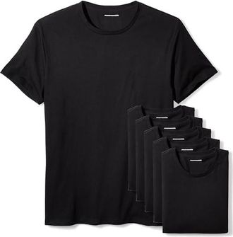 Amazon Essentials Maillots de Corps en Coton à Col Rond, Basiques, Doux et Polyvalents Homme, Lot de 6, Noir, S