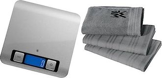 WMF Digitale Küchenwaage 20 x 20 x 1 cm, Backwaage & Küchenhandtuch-Set 3-teilig, Baumwolle Küchentücher, 2 Geschirrtücher, Handtuch, Geschirrhandtuch