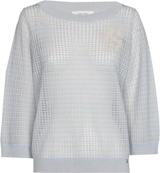 Marie M&eacute;ro Femme, Pulls, Bleu, Taille: 46 FR Pull en Crochet avec Fleurs Brod&eacute;es