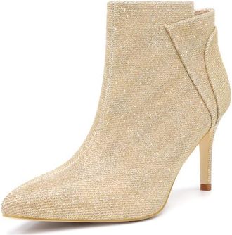 Allegra K Bottines &agrave; talon aiguille et bout pointu &agrave; paillettes pour femme, dor&eacute;, 37.5 EU