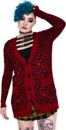 Jawbreaker Strickjacke Maneater Red Leopard Oversized Cardigan Goth Punk Leopardenmuster