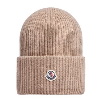 Moncler Femme, Accessoires, Beige, Taille: ONE Size Logo-patch Beanie