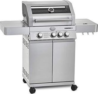 Rösle Gasgrill BBQ-Station VIDERO G3 Edelstahl, Grill mit 3 Haupt- und 1 Seitenbrenner, Deckel mit Glaseinsatz & Thermometer, beleuchtete Drehknöpfe, Edelst