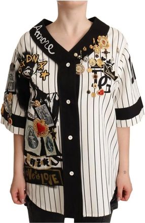 Dolce & Gabbana Femme, Blouses et Chemises, Multicolore, Taille: 34 FR Chemise à Rayures à Manches Courtes et Col en V