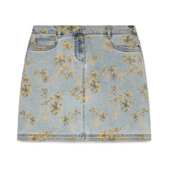 Fiorella Rubino Femme, Jupes, Bleu, Taille: 48 FR Mini-jupe en jean &agrave; imprim&eacute; floral