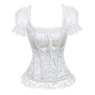 Grebrafan Femme Corset Gothique Chemisier Bustier Top (EUR(46-48) 5XL, Blanc)