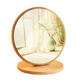 Generic Spiegel Badspiegel Tischspiegel Abgerundet mit Rahmen Kreis f&uuml;r Wohnzimmer Schlafzimmer Bad(Light Wood,30 cm)