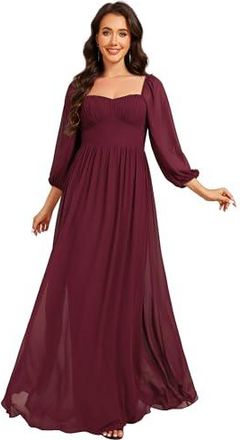 Ever-pretty Robe de Demoiselle dhonneur Élégante Manches Longues et Col en Coeur Bordeaux 36