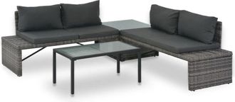 vidaXL Salon de jardin 3 pcs avec coussins R&eacute;sine tress&eacute;e Gris Vidaxl