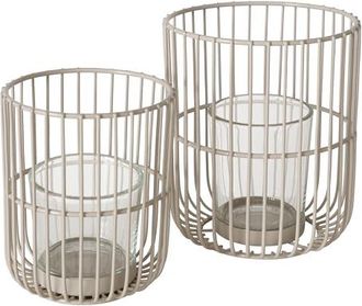 Boltze Boltze Windlicht Cindy (2-tlg., beige, Eisen, Glas, 14-20 cm hoch, modernes Design, Garten Deko, Tisch Deko, Kerzen Zubehör, Windlicht, Teelicht Glas)