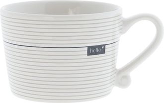 Bastion Collections Kleine Tasse mit Henkel (small) Stripes hello Keramiktasse weiss titane Keramikgeschirr BC Cup small K&uuml;che gedeckter Tisch