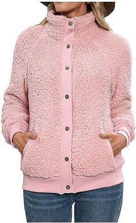 E.SSUE Manteau dhiver pour Femme Cardigan Boutonn&eacute; en Peluche Dagneau Veste Polaire Pelucheuse Surdimensionn&eacute;e Sherpa avec Poches &agrave; Manches Longues Manteau L
