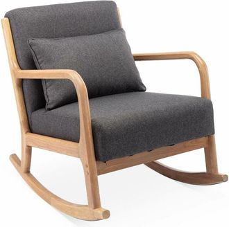 Sweeek Sweeek - Fauteuil à bascule design en bois et tissu. 1 place. rocking chair scandinave. gris foncé