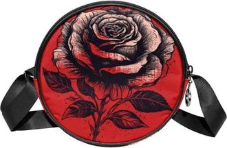 Generic Sac &agrave; bandouli&egrave;re Circle pour femme, petit sac &agrave; bandouli&egrave;re rouge et noir avec fermeture &eacute;clair, bretelles r&eacute;glables, sac &agrave; main rond d&eacute;contract&eacute; pou