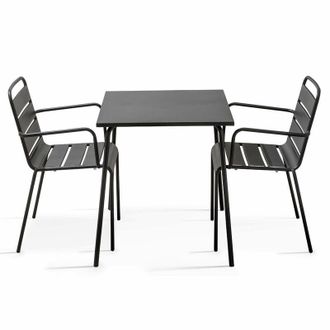 Oviala Oviala - Ensemble table de jardin carr&eacute;e et 2 fauteuils acier gris - Palavas