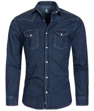 Rock Creek Herren Jeans Hemd Herrenhemd Denim Jeanshemd Vintage mit druckkn&ouml;pfen Regular Fit Stehkragen Kentkragen Langarm M&auml;nner H-200 Dunkelblau 3XL