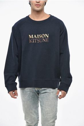 Maison Kitsuné Brushed Cotton Crew-neck Sweatshirt with Embroidered Logo size L