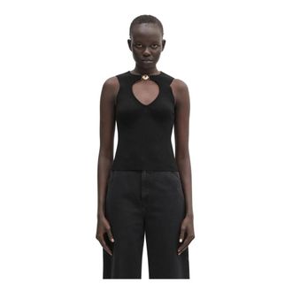 Marine Serre Moon Jewelry Knit Open Neck - Femme - Tops - Noir - Taille: 40 FR