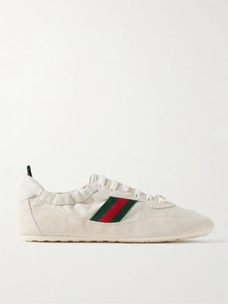 Gucci Sneakers Aus Canvas Mit Jacquard-muster Und Veloursleder Mit Webbandbesätzen - Wollweiß