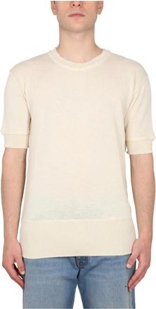 Maison Margiela Homme, Tops, Blanc, Taille: L T-shirt &agrave; manches courtes et col rond c&ocirc;tel&eacute;