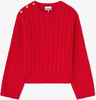 Ganni Roter Pullover aus Wollmischung mit Zopfmuster rot
