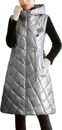Generic Vestes pour femmes 2026 veste d&eacute;contract&eacute;e unie &agrave; capuche gilet &agrave; capuche poche zipp&eacute;e ample sans manches long manteau, Argent&eacute;., M