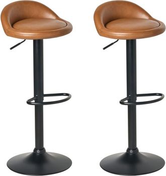Beliani Set mit 2 Barhockern MEEDER Kunstleder drehbar Braun