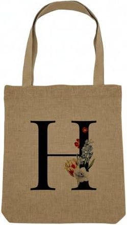 Fabulous Sac Shopping Tote Bag Aspect Lin - H H&eacute;l&eacute;na Hortense Lettre Alphabet Pr&eacute;nom Fleurs - Sac de Courses Toile Epaisse 360g Beige Naturel Cabas Port&eacute; Epaul