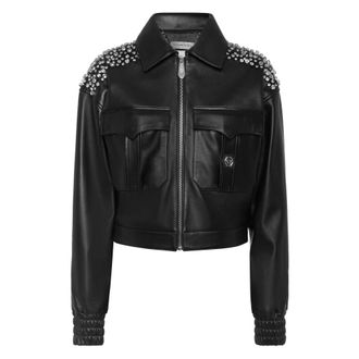 Philipp Plein Femme, Vestes, Noir, Taille: 38 FR Boxy Cargo Bomber Deluxe Signature