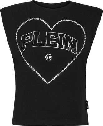 Philipp Plein Femme, Tops, Noir, Taille: 42 FR Strass Tank Top Heart