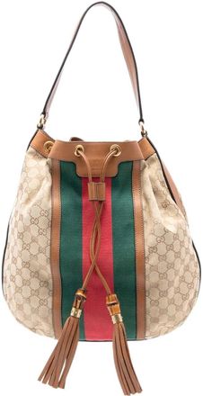 Gucci Hobo Bags - GG Canvas Web Rania Drawstring Hobo - Gr. unisize - in Braun - f&uuml;r Damen