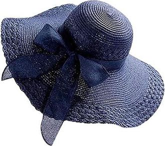 Generic Chapeau de plage &agrave; bord floppy soleil femmes casquette color&eacute;e bord gros chapeaux noeud casquettes de baseball chapeaux larges, Marine, taille unique