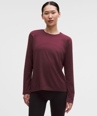 lululemon T-Shirt manches longues Swiftly Relaxed Nouvelle coupe pour Femmes - Burgundy - Taille 10