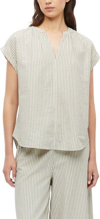 s.Oliver Kurzarmbluse S.OLIVER, Damen, Gr. 36, beige (cream beige stripe), Web, Obermaterial: 100% Baumwolle, gestreift, normal h&uuml;ftbedeckend, V-Ausschnitt, ab