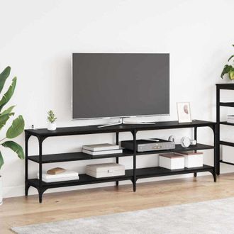 vidaXL Meuble TV Ch&ecirc;ne noir 160 x 30 x 50 cm Bois ding&eacute;nierie et fer vidaXL