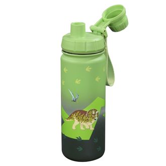 Step by Step Isolierte Edelstahl-Trinkflasche Dino, grün, BPA-frei, für Schule, Kindergarten, heiße und kohlensäurehaltige Getränke, für Jungen, 0,5 Liter