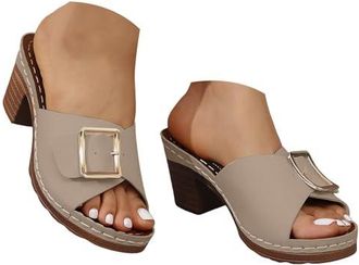 Generic Tongs &agrave; talons &eacute;pais pour femme - Mules &agrave; talons &agrave; enfiler pour robe de mari&eacute;e - Chaussures de mariage - Tongs d&eacute;t&eacute; avec soutien de la vo&ucirc;te plantaire