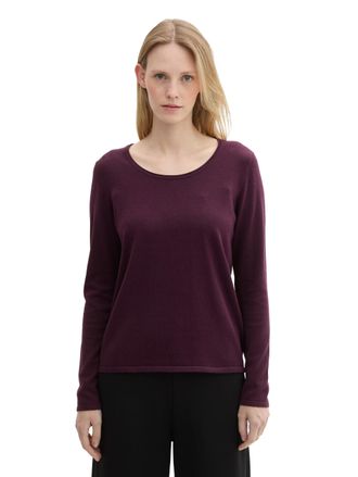 Tom Tailor Damen 1042964 Basic Pullover mit Rundhalsausschnitt, 35796-Blackberry, XL