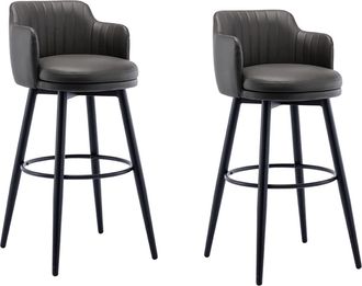 Generic Drehbarer Barhocker, 2er-Set mit R&uuml;ckenlehne, K&uuml;chenbarhocker, Tresenhocker mit Armlehnen, Metallbeine