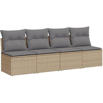 vidaXL Gartensofa mit Kissen 4-Sitzer Beige Poly Rattan - Vidaxl