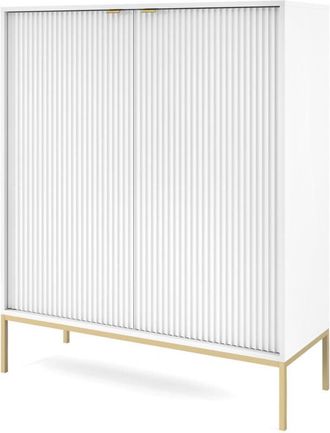 Selsey Vellore - Hochkommode, Wei&szlig; mit geriffelten Fronten und goldenen Metallbeinen, 104 cm - Selsey