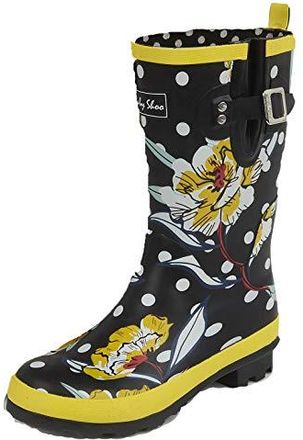 Ruby Shoo Hermione Bottes Longues en Caoutchouc pour Femme - Noir - Noir avec Multicolore, 36 EU