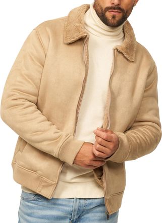 Behype. Herren Blouson-Jacke als Weiche &Uuml;bergangsjacke - Piloten Bomberjacke in Leder-Optik mit Teddy-Fleece f&uuml;r M&auml;nner - Mens Jacket OR_1270-Beige-XXL