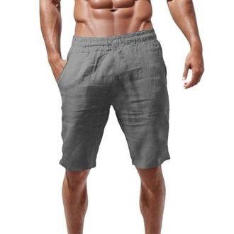 Generic Short d&eacute;t&eacute; baggy pour homme - En lin - Avec &eacute;lastique - Longueur 3/4 - Avec poches - Taille &eacute;lastique - Pantalon d&eacute;t&eacute; extensible et l&eacute;ger - Short de p