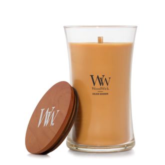 Woodwick Duftkerze mit knisterndem Docht | Gro&szlig;e Sanduhr-Kerze Golden Bourbon | Lang brennende Kerzen: bis zu 130 Stunden | Perfekte Geschenke f&uuml;r Frauen